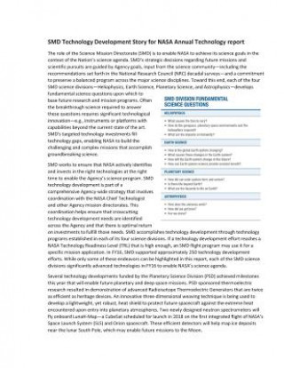 Smd Technology Development Story for NASA Annual Technology Report ...